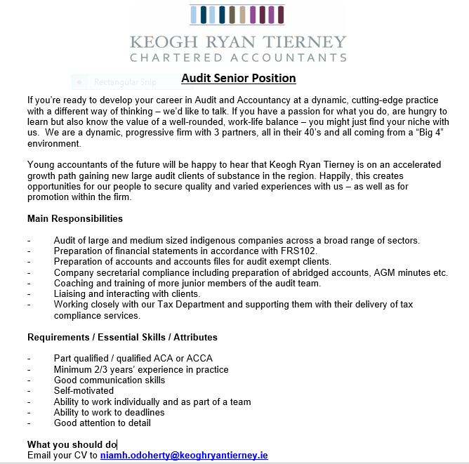 Audit Senior advert - Keogh Ryan Tierney